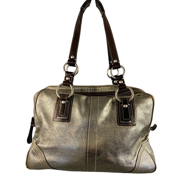 Coach | Bags | Coach Soho Metallic Pewter Silver Leather Large Shoulder ...